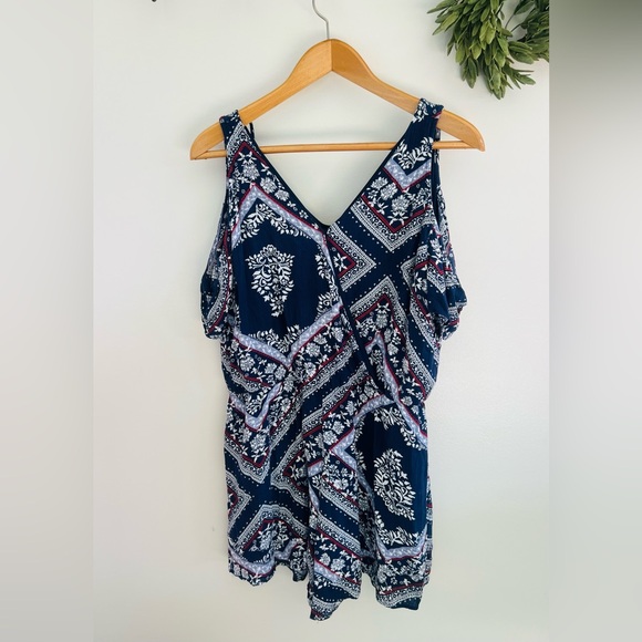 Maurices | Pants & Jumpsuits | Xl Maurices Romper Blue Red Light Weight ...